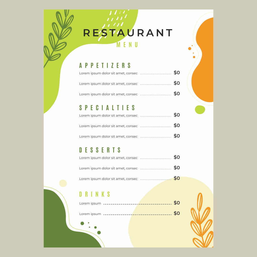 Blank Restaurant Menu Template Daisy Blake