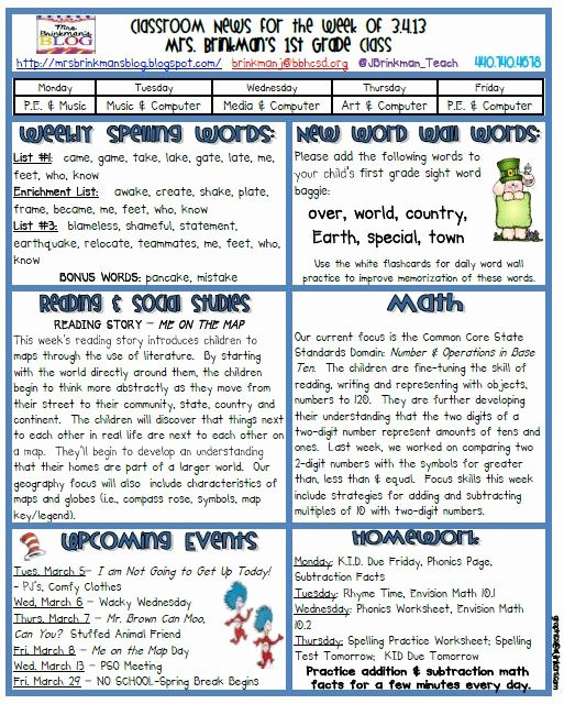 1St Grade Newsletter Templates At Viihunterblog Blog