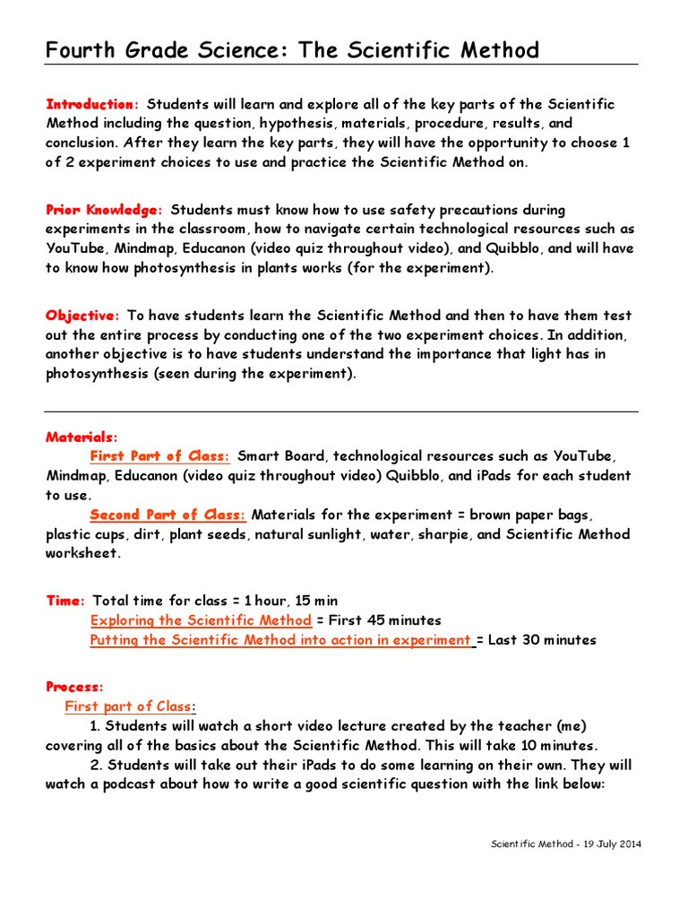 4th Grade Science Lesson Plans