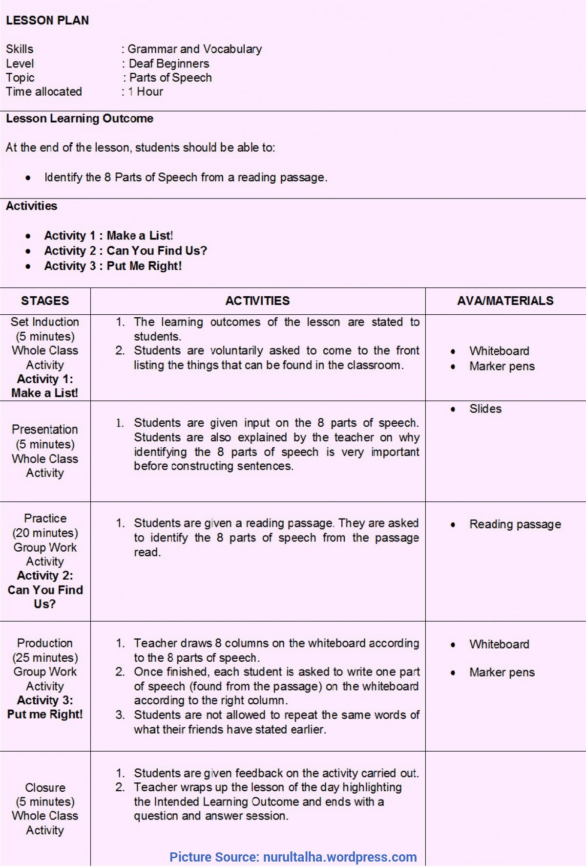English Lesson Plan Daisy Blake