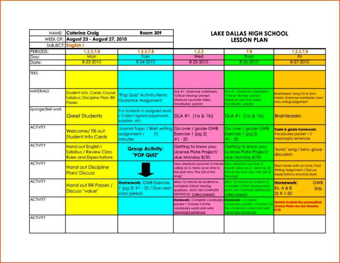 Excel Lesson Plan Template Weekly Lesson Plan Template Excel