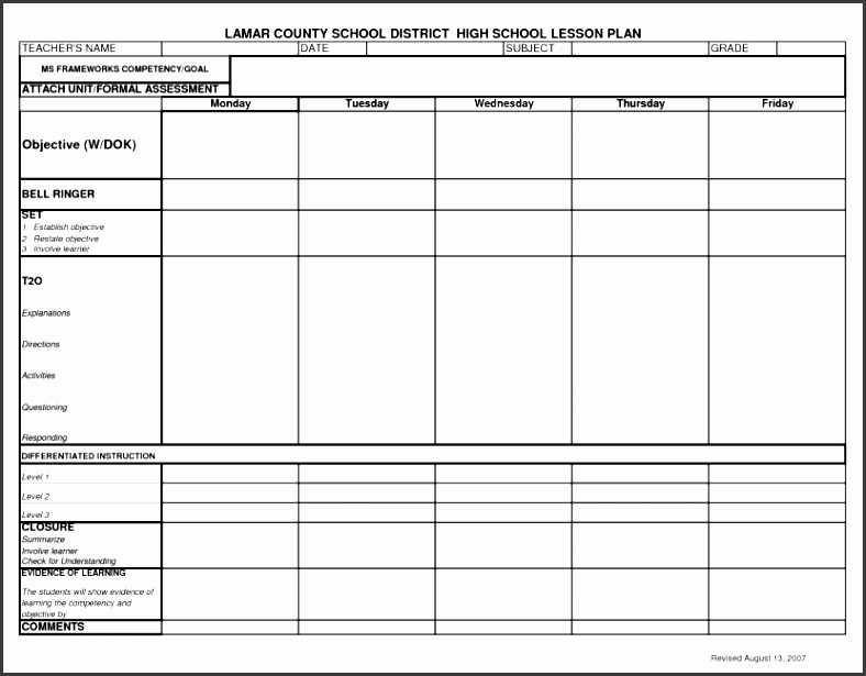 High School Lesson Plan Template Daisy Blake