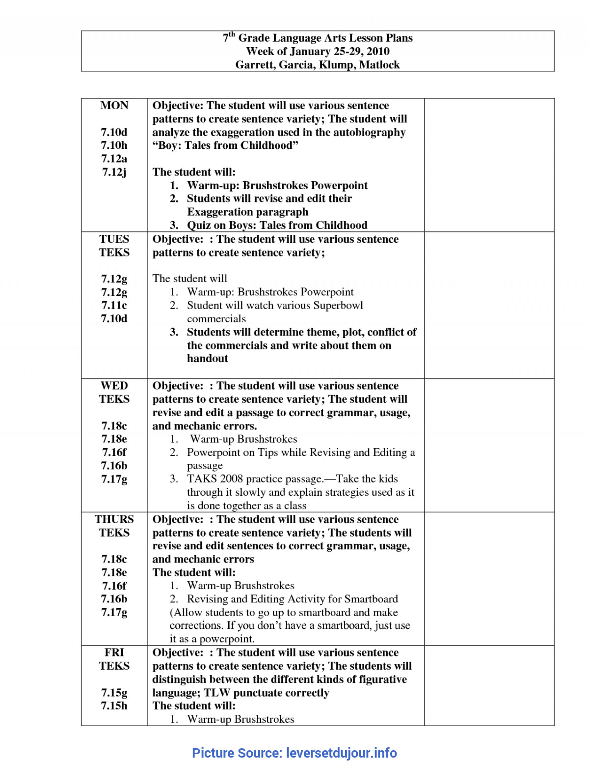Language Arts Lesson Plan Daisy Blake