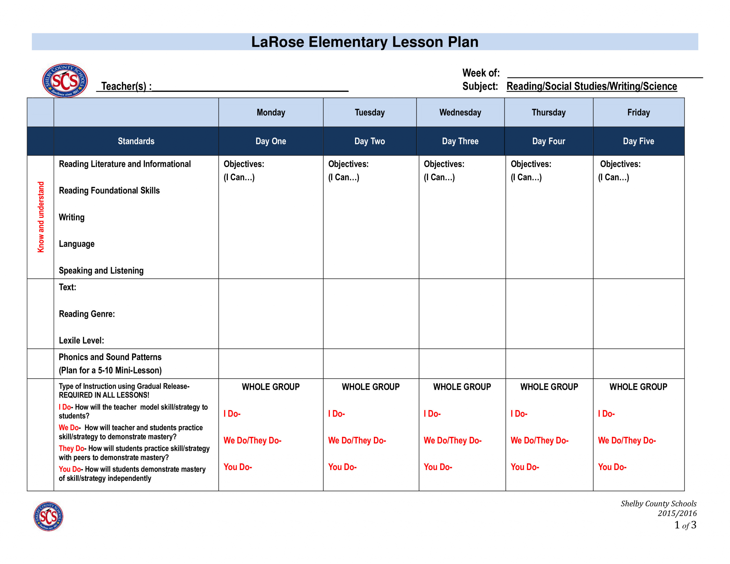 Lesson Plan Example For Elementary Daisy Blake