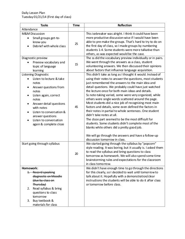 Lesson Plan Reflection Daisy Blake