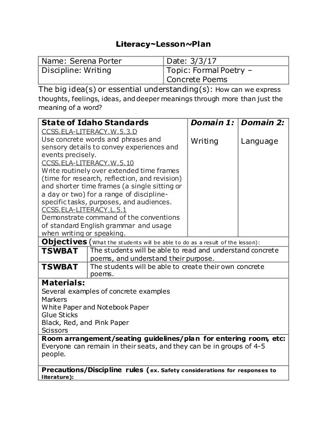 Poetry Lesson Plans Semi Detailed Lesson Plan On Elements Of Poetry
