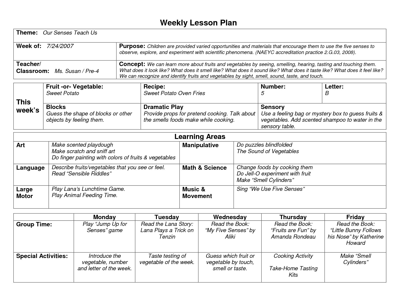 Preschool Lesson Plan Example Daisy Blake
