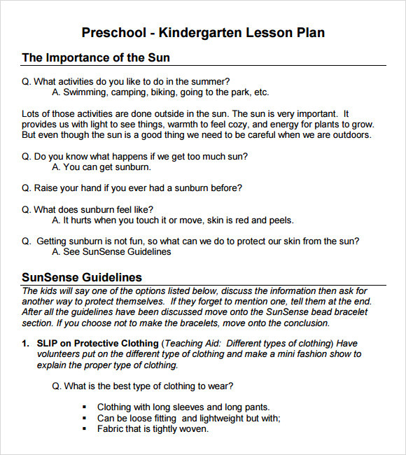 Sample Lesson Plan For Kindergarten Daisy Blake
